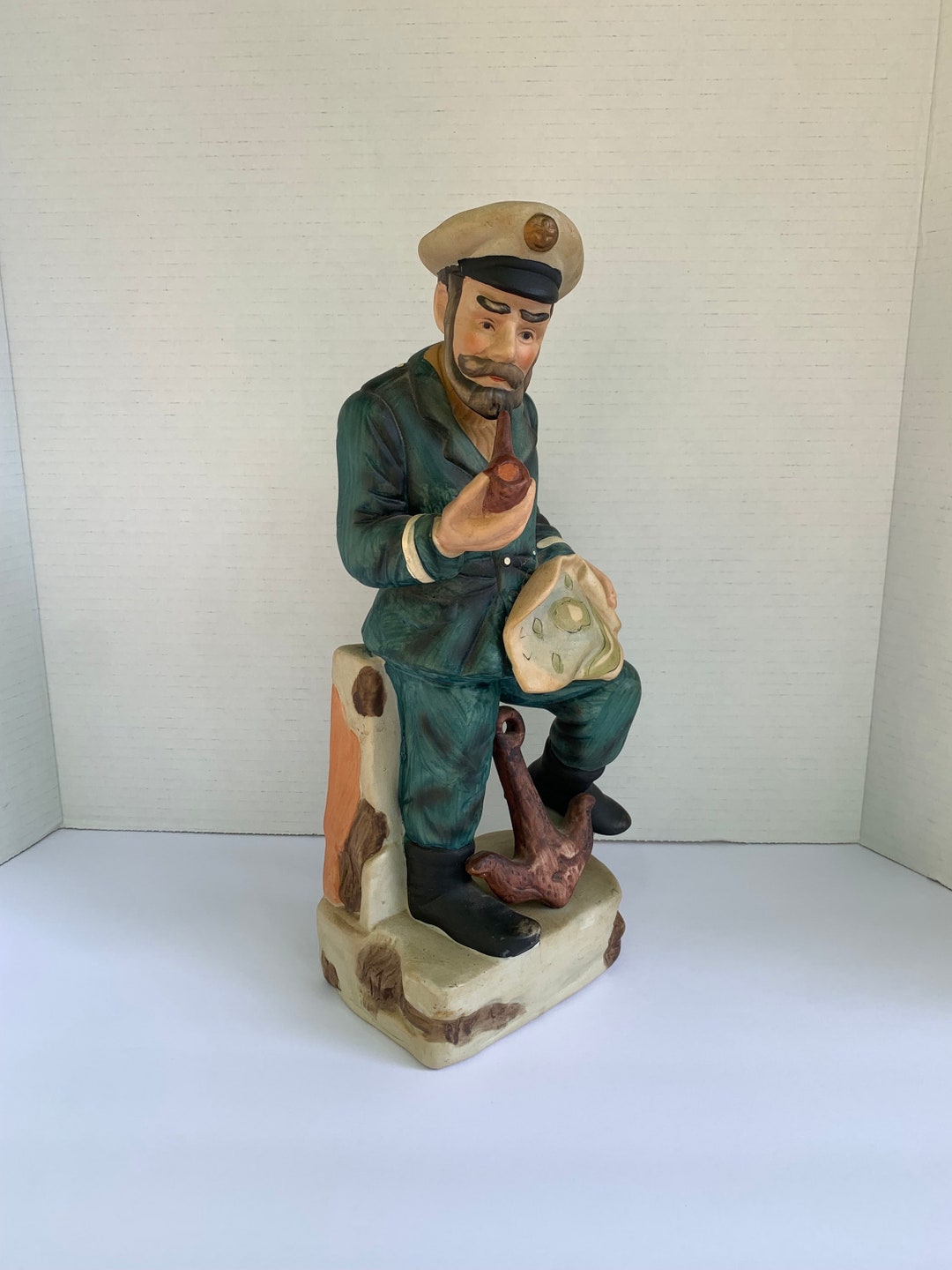 Vintage Nautical Sea Ship Captain Figurine With Pipe, Anchor, and Map ...