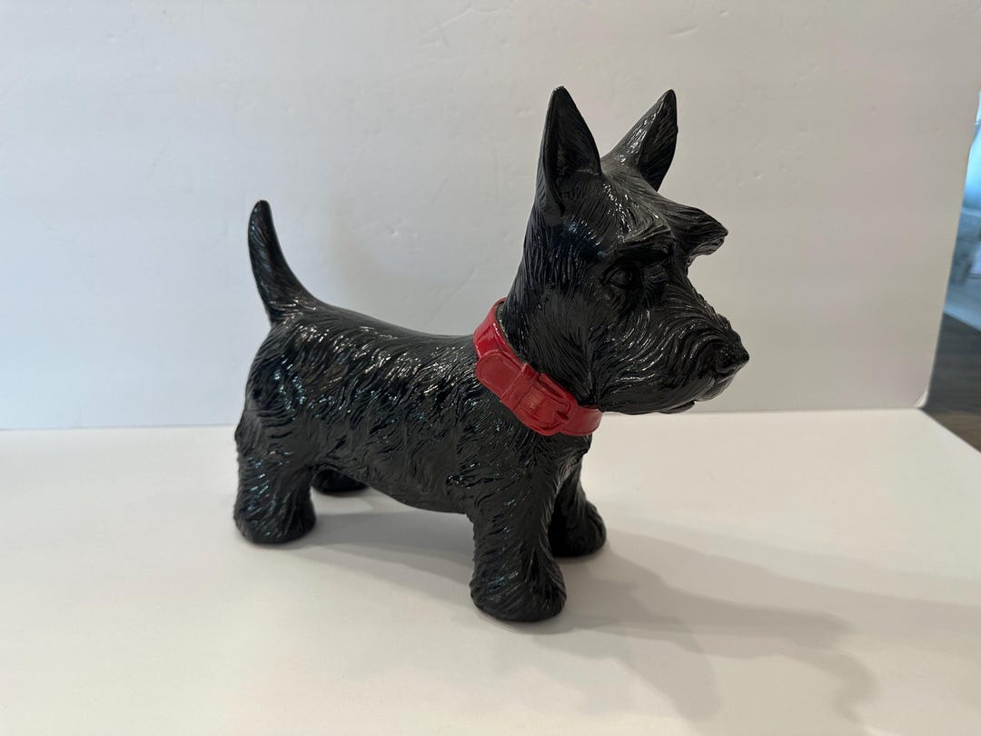 Vtg Sassy Black Scotty Dog Statue With Red Collar, Scottish Terrier ...