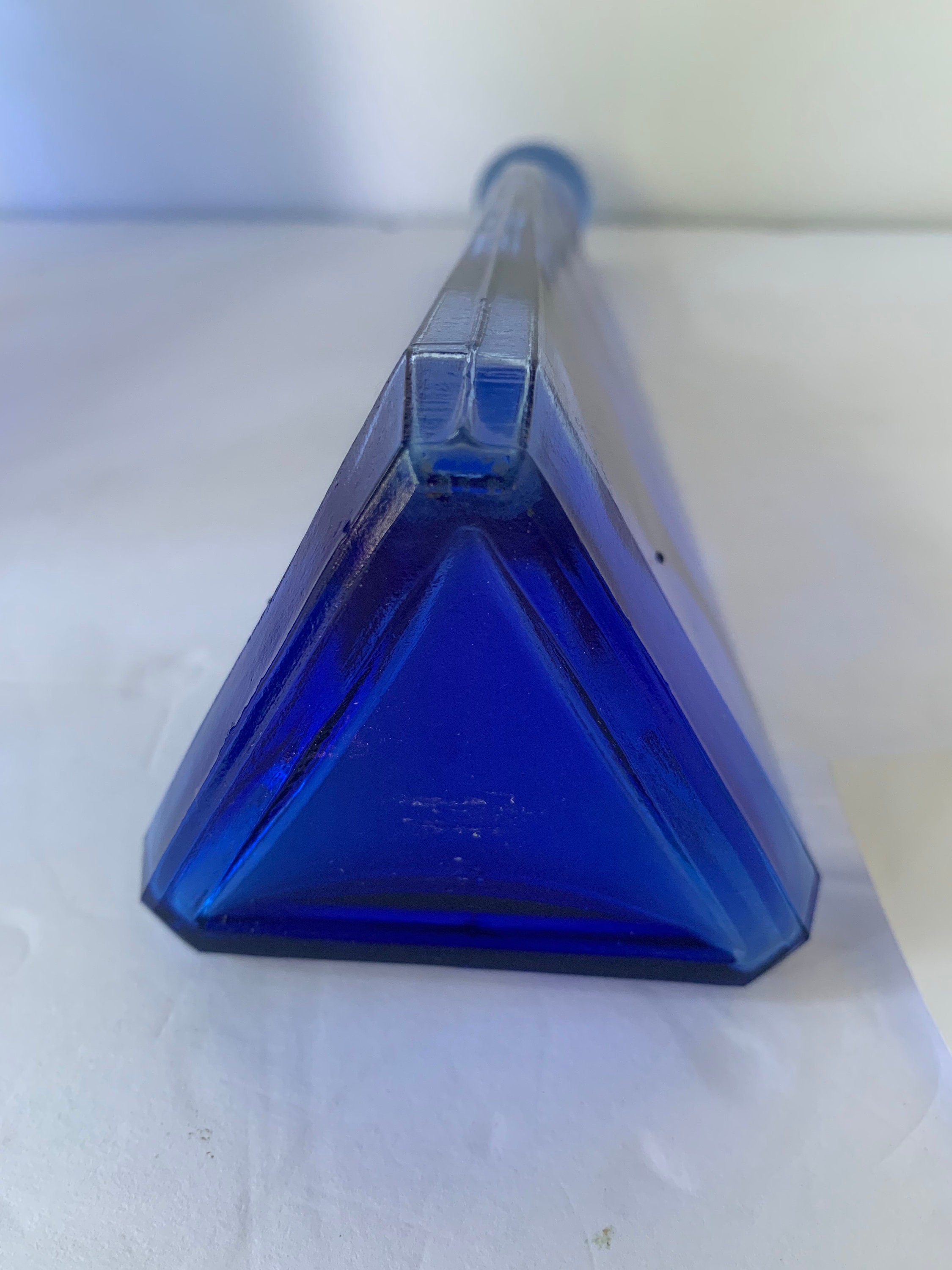 Stunning Vintage Cobalt Blue Triangular Bottles Unmarked 9 3/8 X 3 1/4 ...