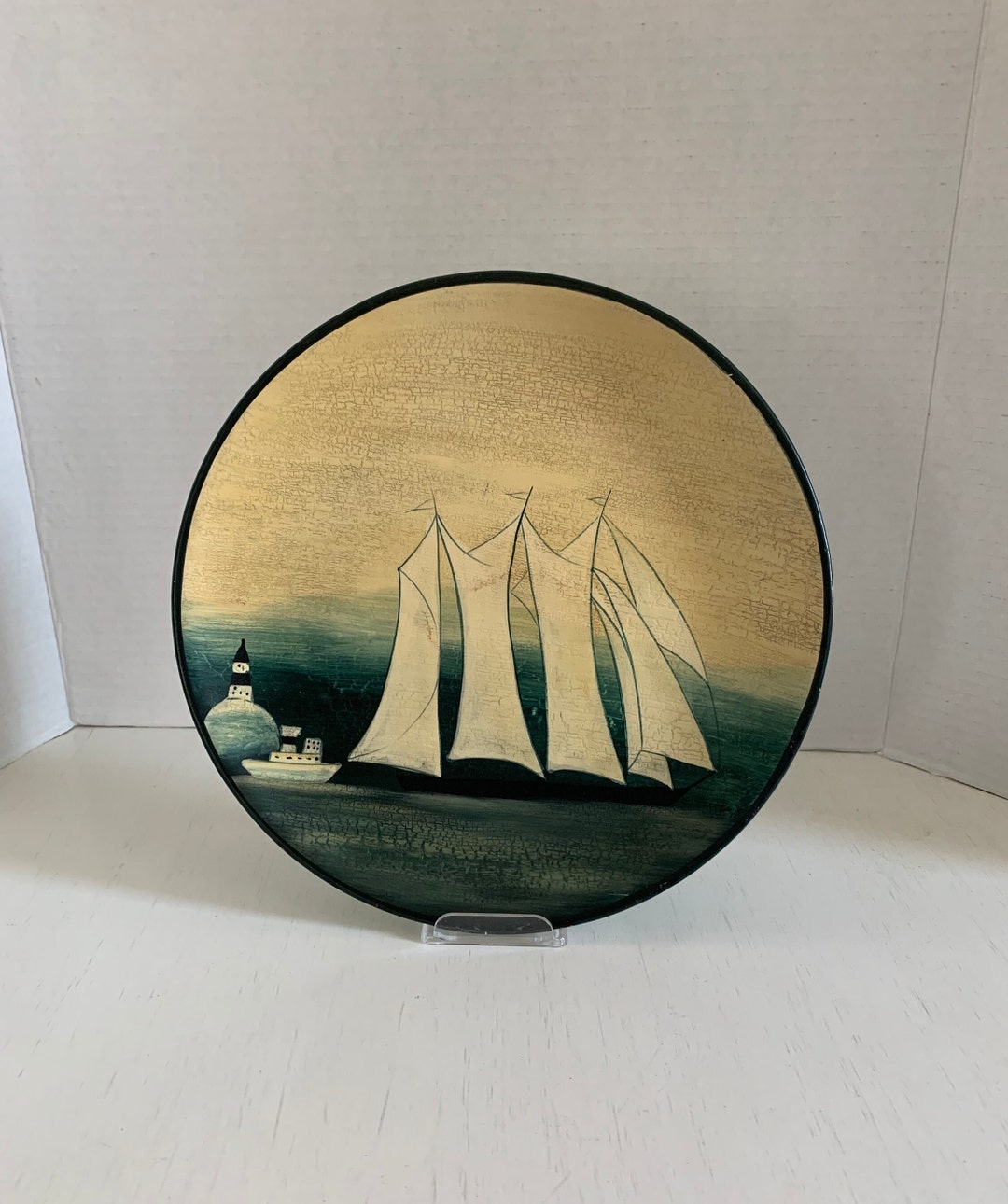 Decorative Nautical 10 Plate With Large Sailboat, Tugboat, and ...