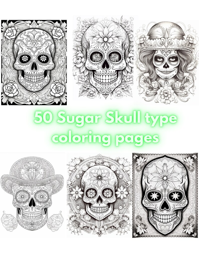 Sugar Skull Coloring Pages - 50 Pages of 8.5 X 11 Ready to Print - Etsy