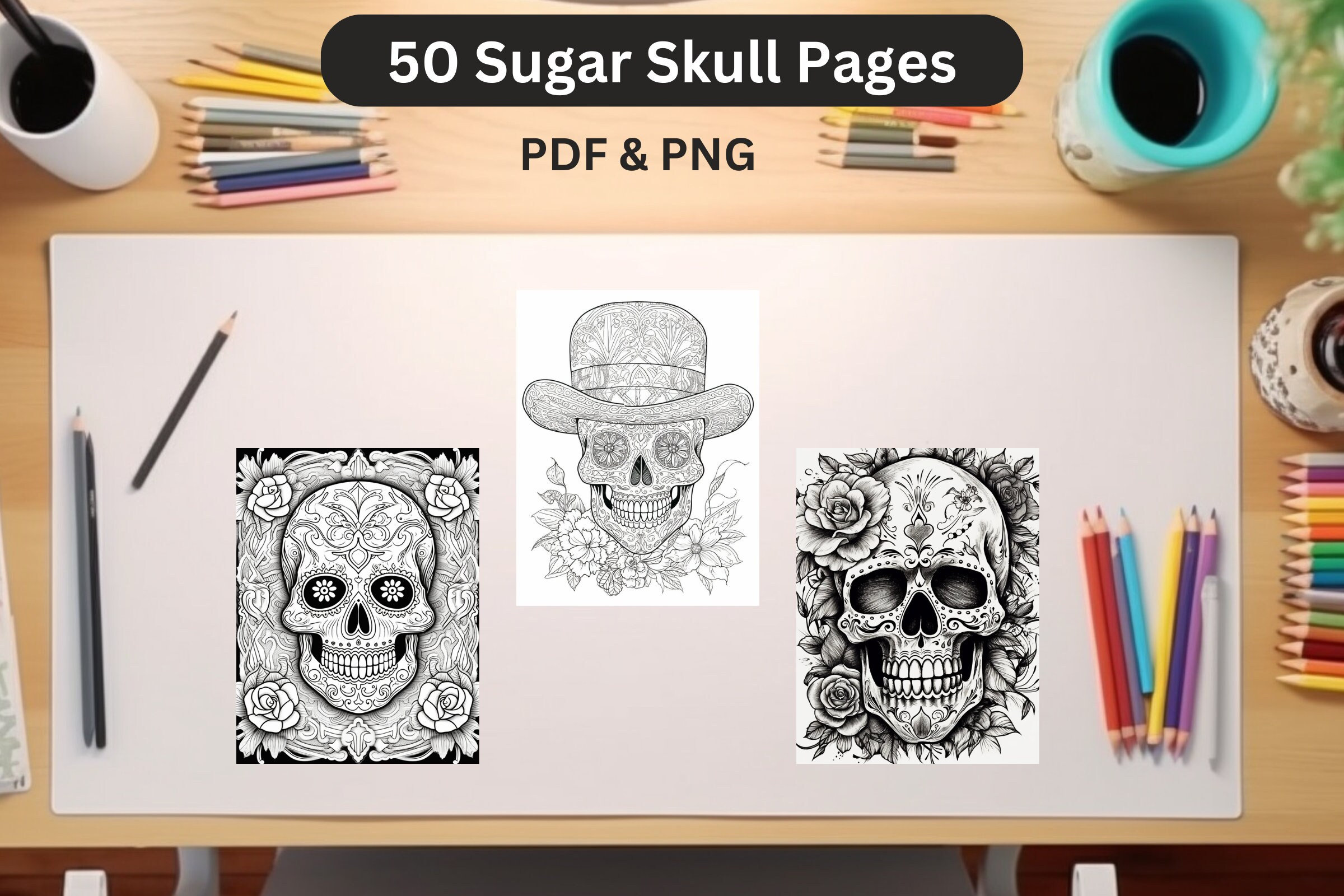 Sugar Skull Coloring Pages - 50 Pages of 8.5 X 11 Ready to Print - Etsy