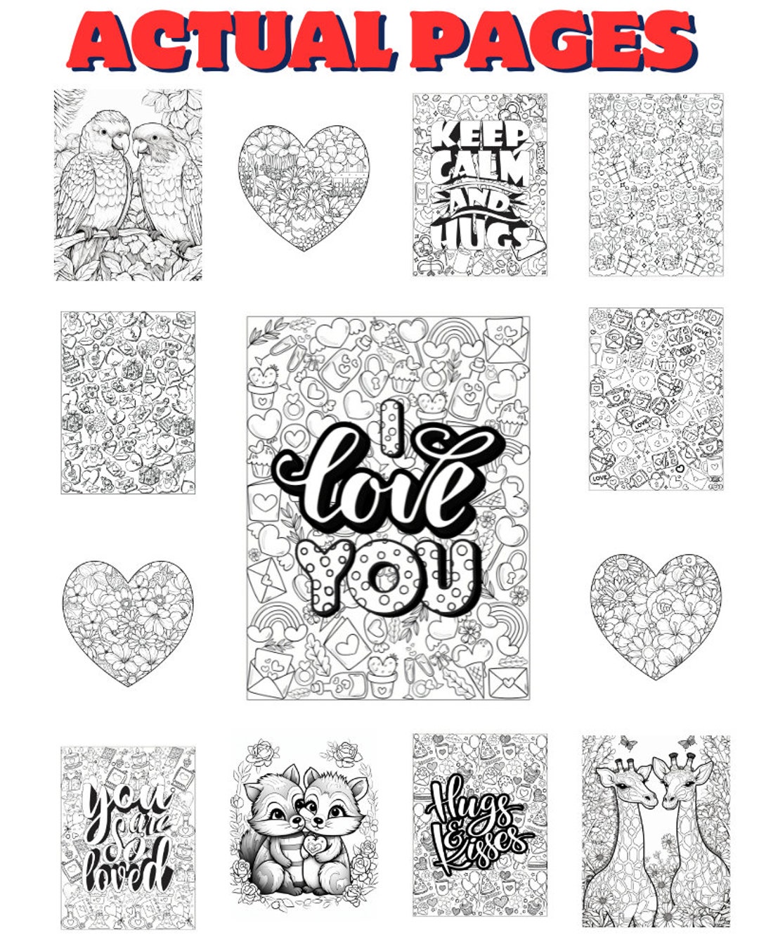 Valentines Day Coloring Pages - Digital - PDF - PNG - Etsy