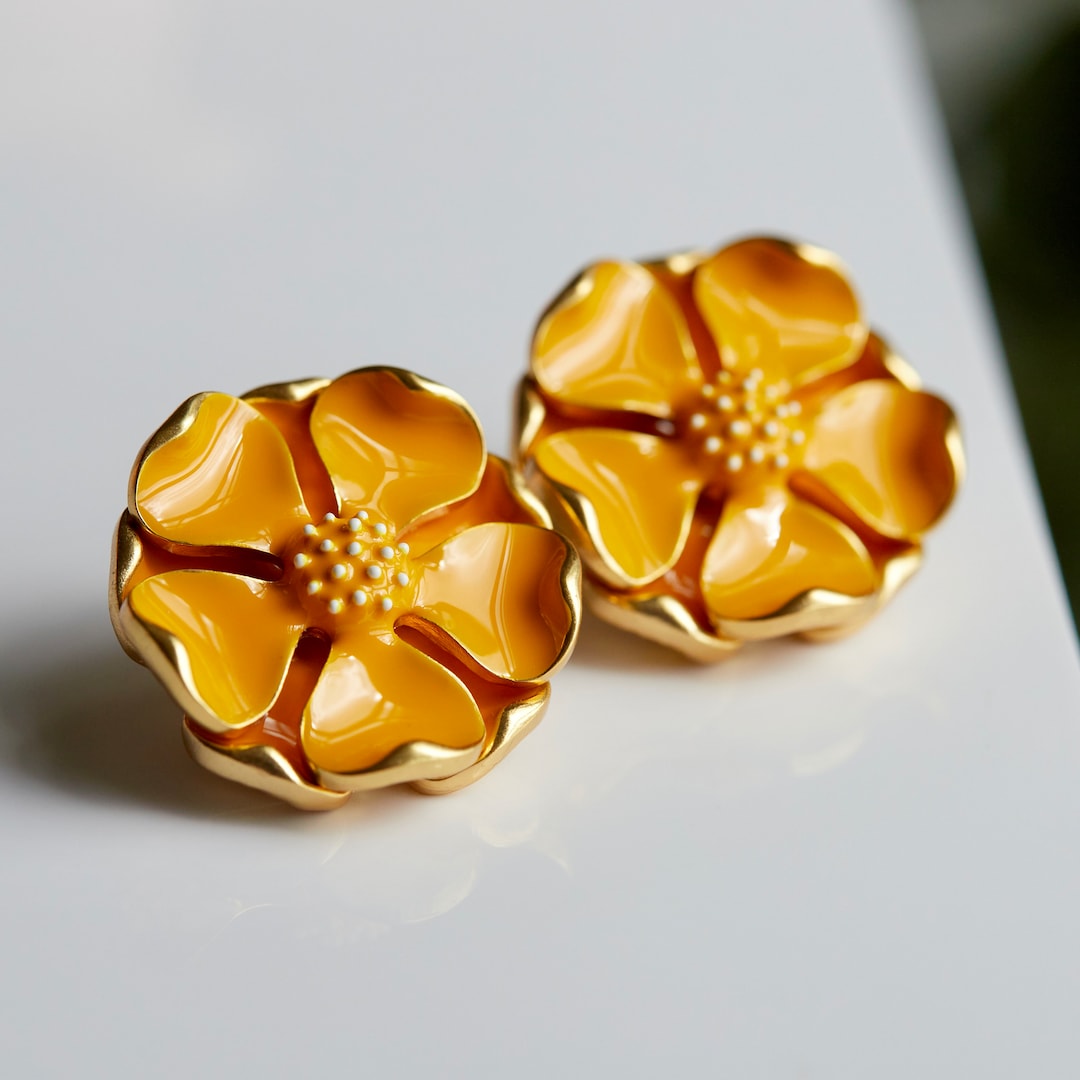 Unique Aesthetic Floral Studs/vintage Enamel Studs/handmade Delicate ...