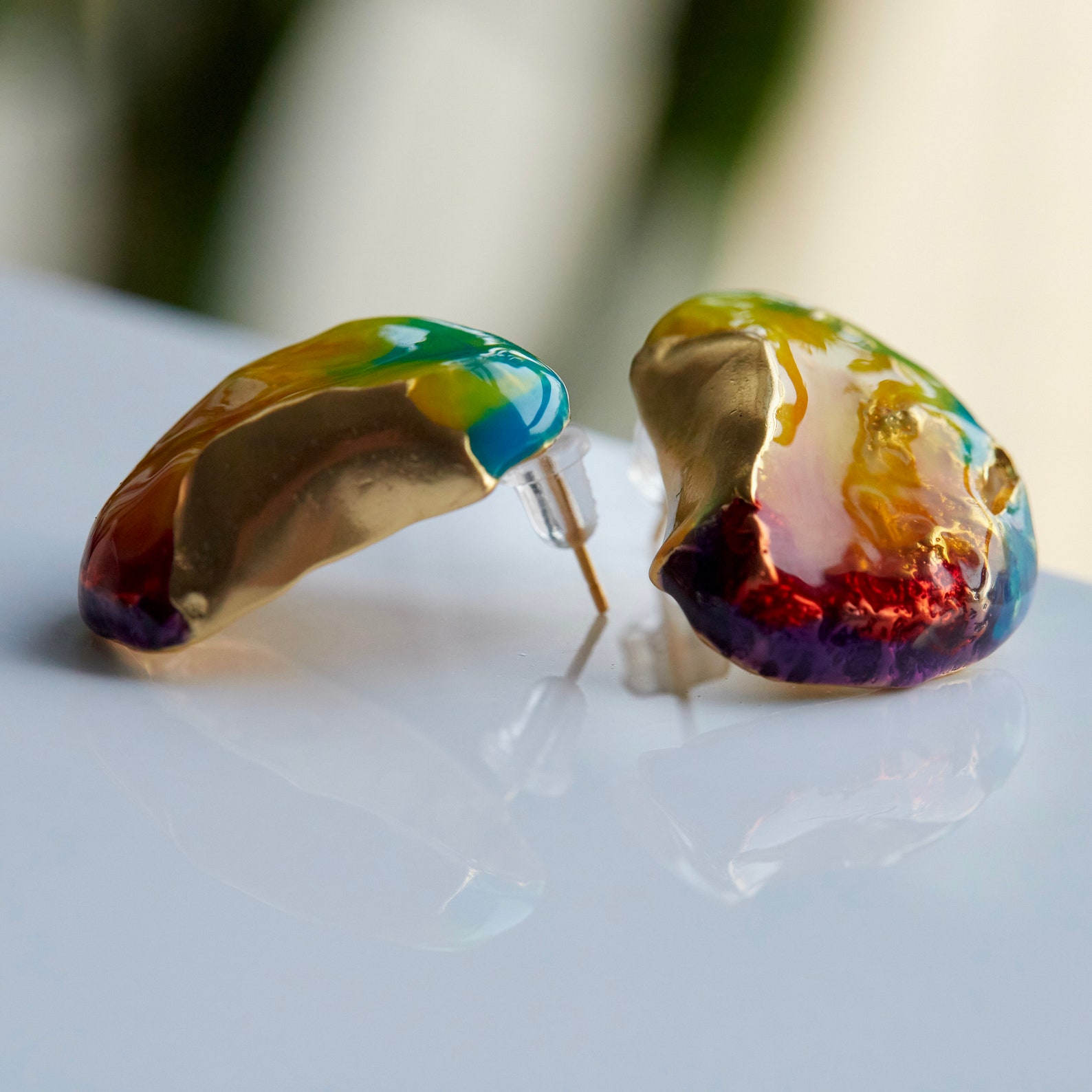 Unique Aesthetic Colorful Studs/geometric Enamel Studs/handmade Elegant ...