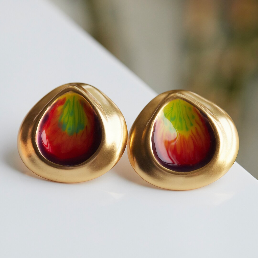 Unique Aesthetic Colorful Studs/geometric Enamel Studs/handmade Elegant ...