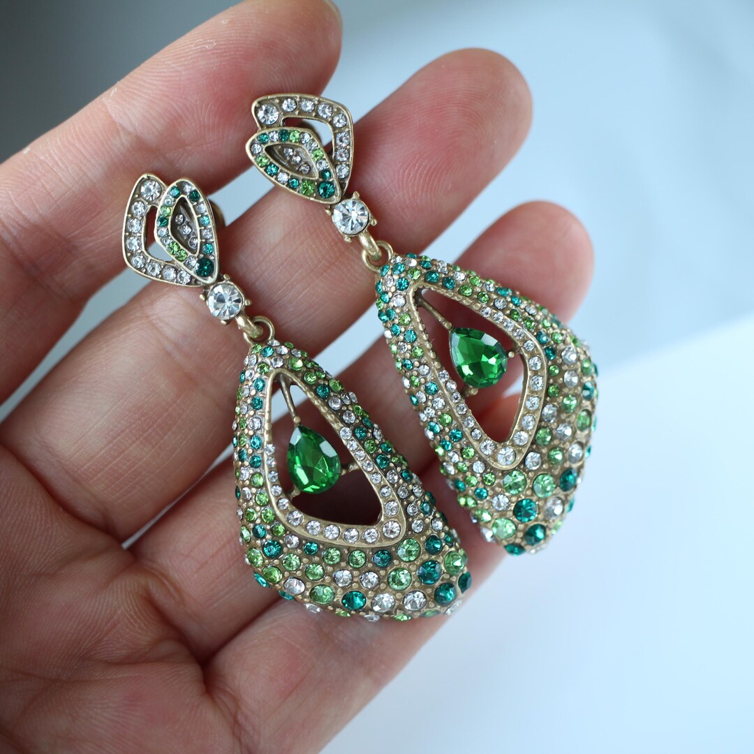 Vivid Green Rhinestone Aesthetic Studs/statement Stunning Green ...