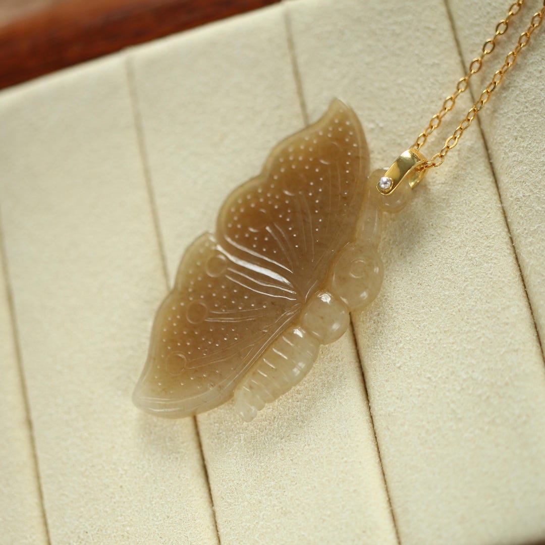 Natural Yellow Nephrite Jade Butterfly Pendant Necklace Silver/hand ...