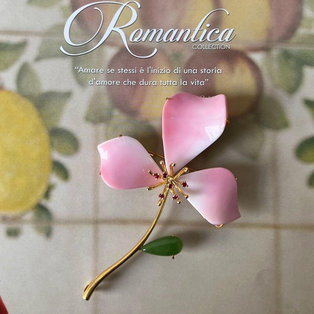 Natural Pink Queen Shell Brooch With Natural Jade/unique Handmade Shell ...