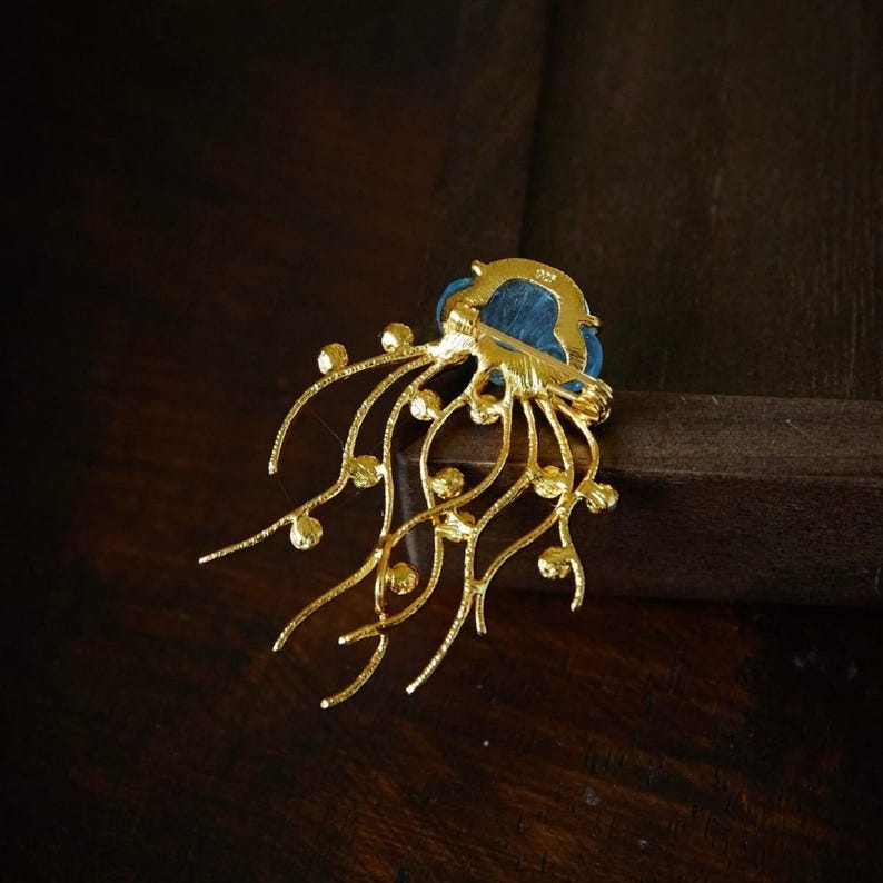 Natural Gellyfish Aquamrine With Lapis Lazuli Brooch Silver/unique ...