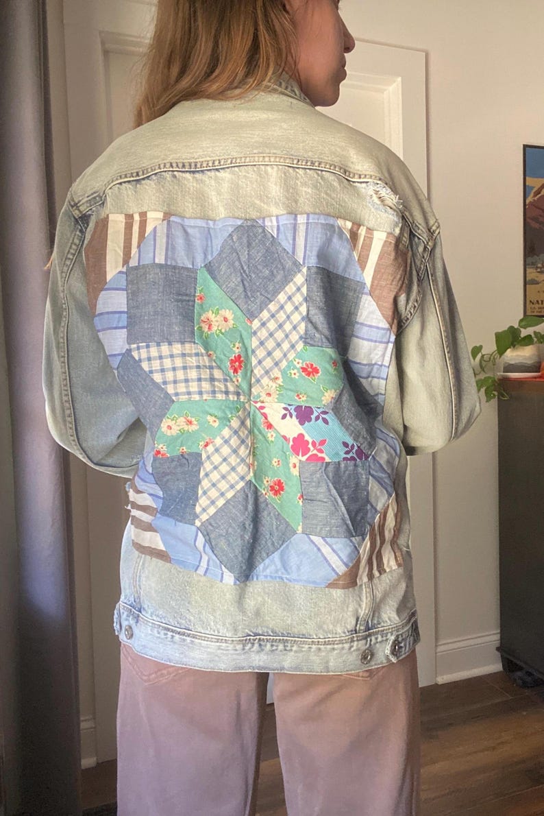 Upcycled Denim Jacket Quilt Square - Etsy