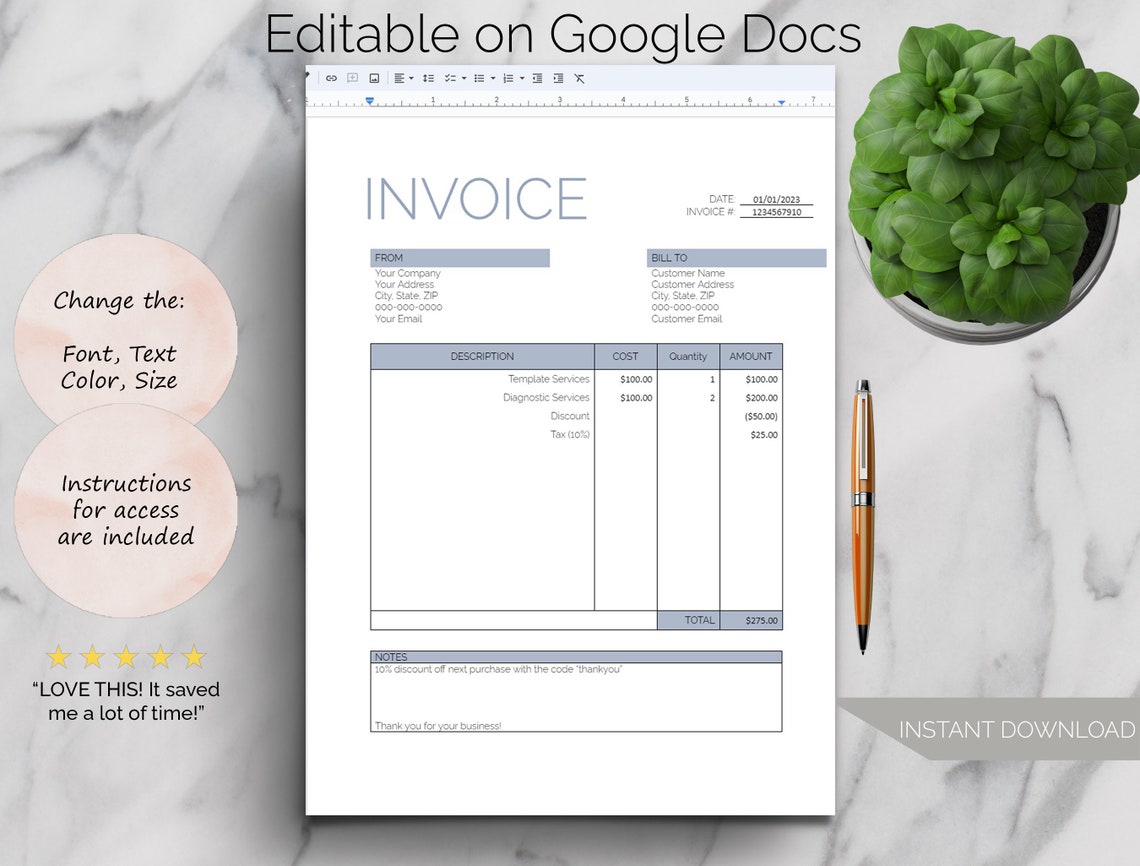 Invoice Template Pdf/google Docs/word. Business Invoice. Invoice Word ...