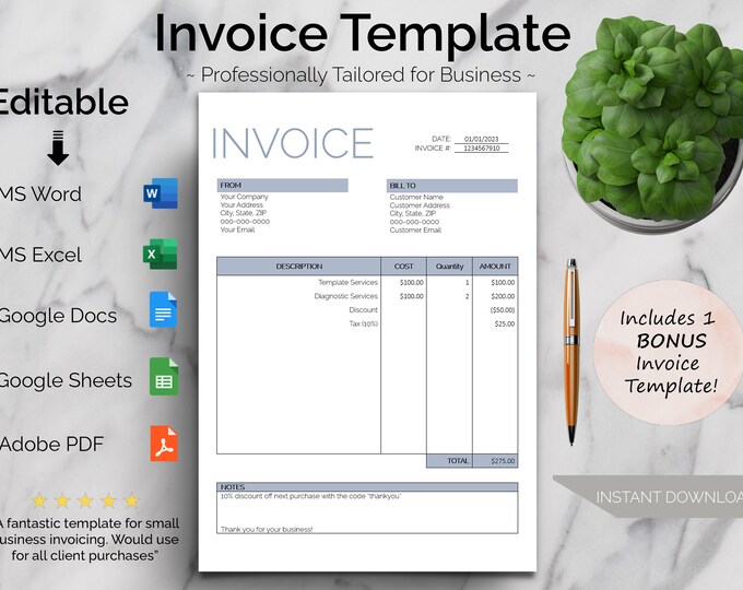 Invoice Template Word Printable Invoice Custom Order Forms - Etsy UK