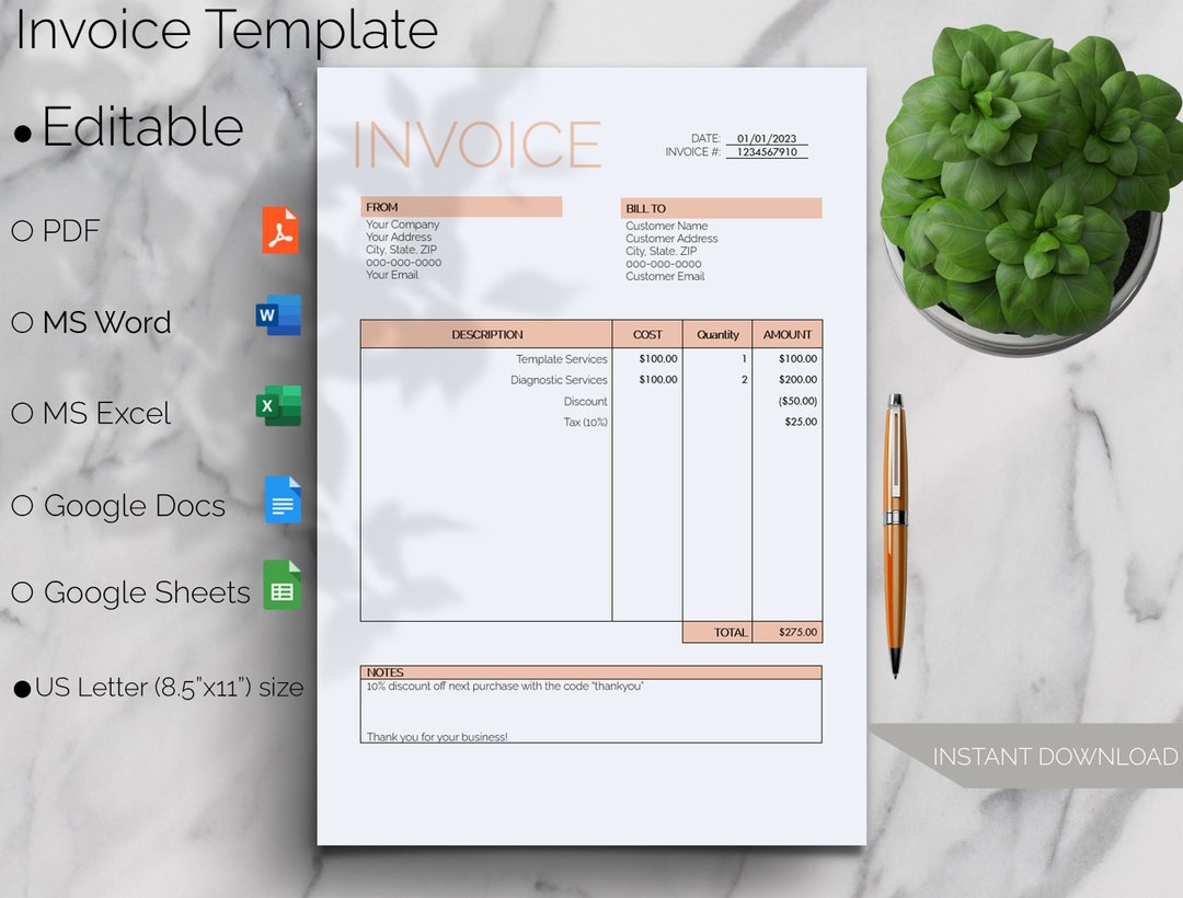 Invoice Template Pdf/google Docs/word. Business Invoice. Invoice Word ...