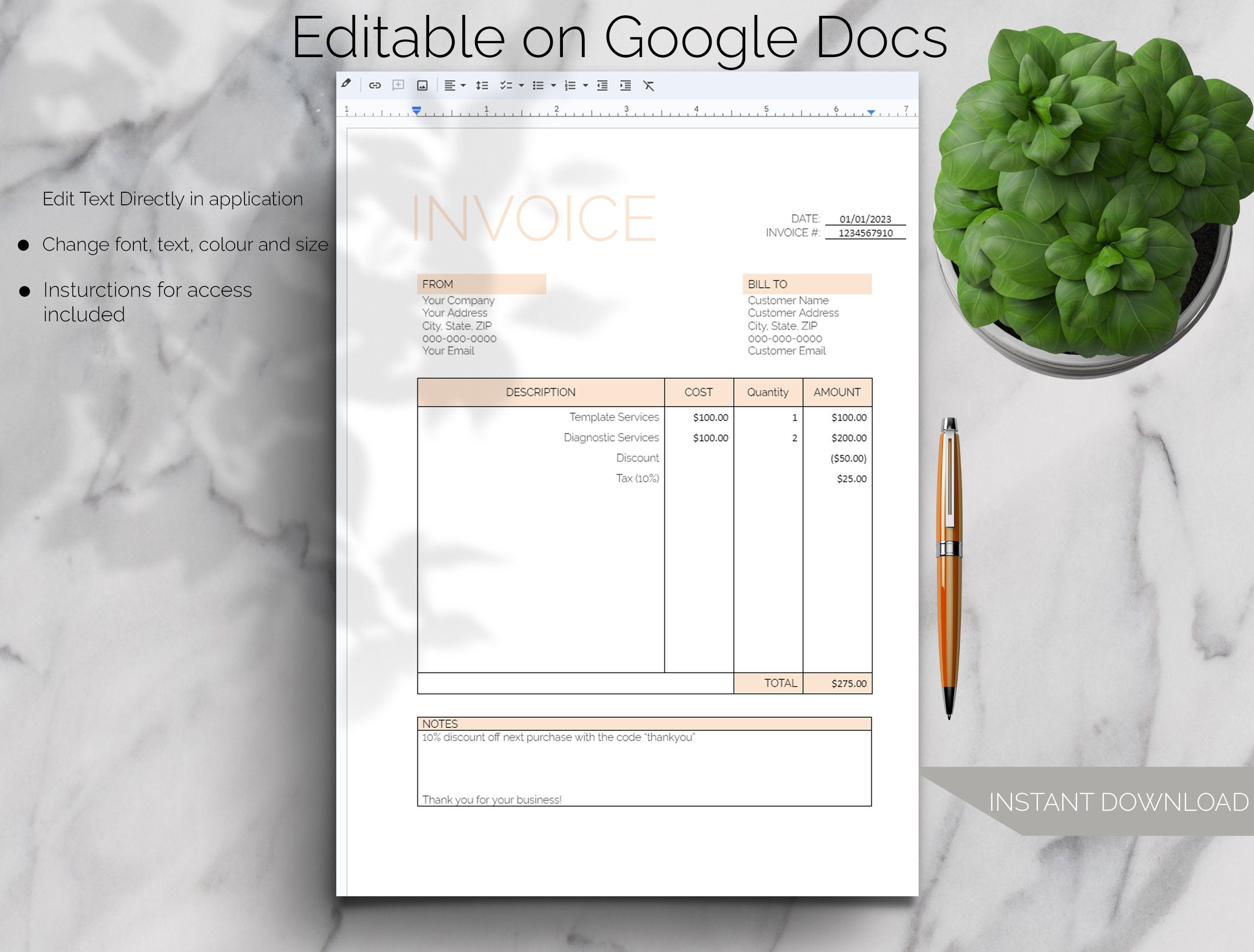 Invoice Template Pdf/google Docs/word. Business Invoice. Invoice Word ...