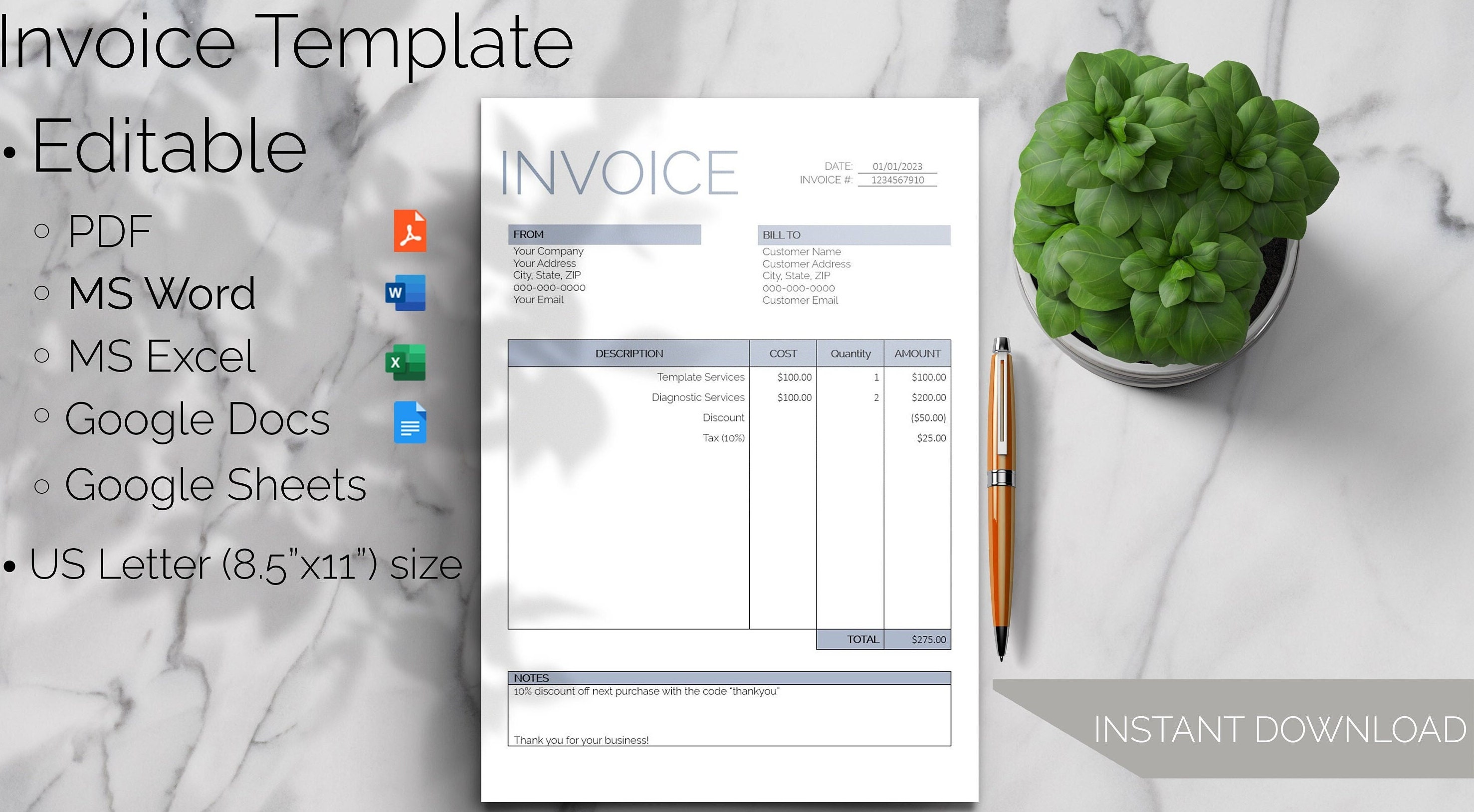 Invoice Template Pdf/google Docs/word. Business Invoice. - Etsy UK