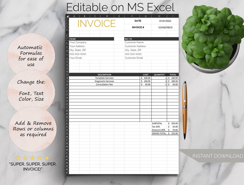 Invoice Template Pdf/google Docs/word. Business Invoice. Invoice Word. Editable Invoice. Custom ...