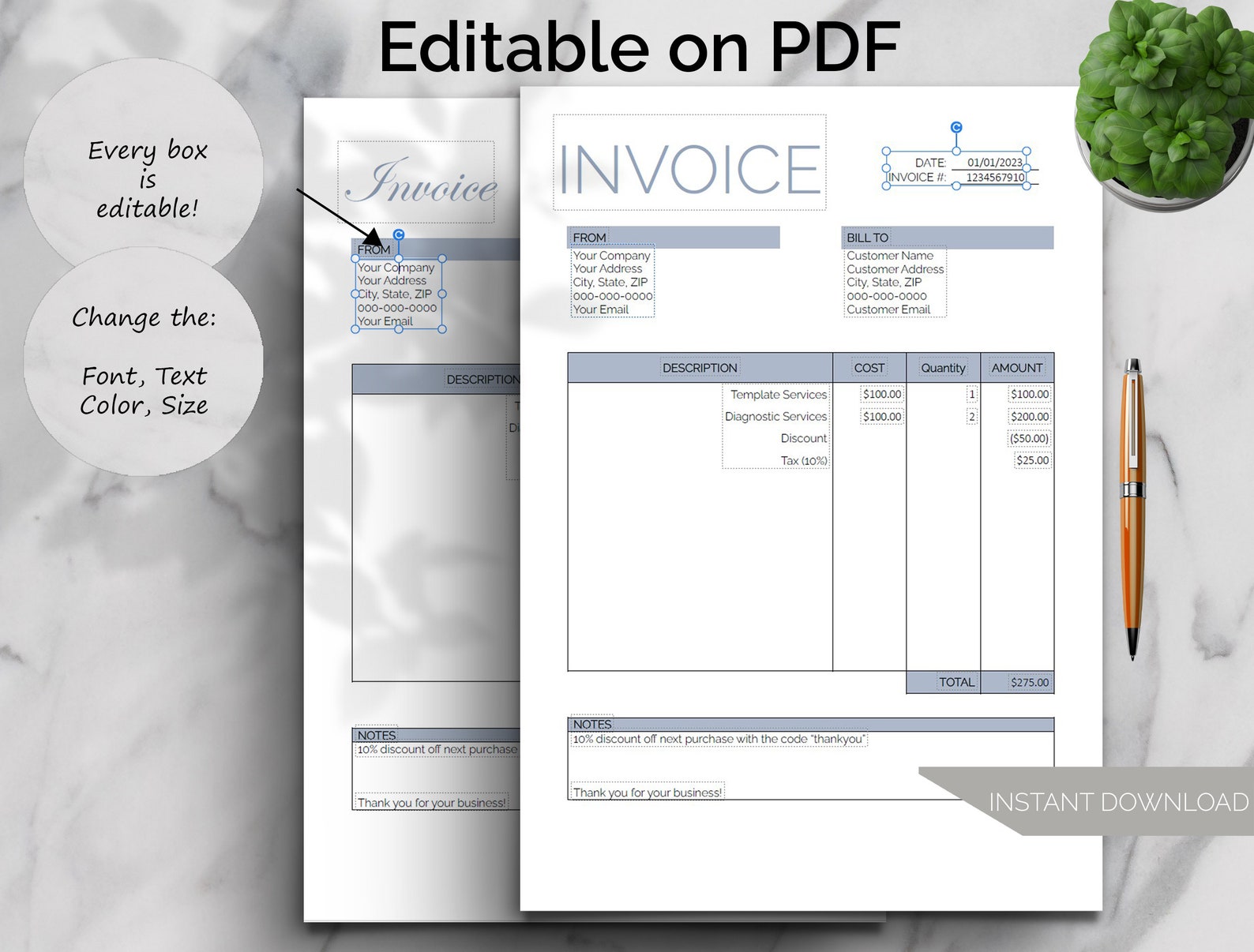 Invoice Template, Invoice Templates, Printable Invoice, Editable ...