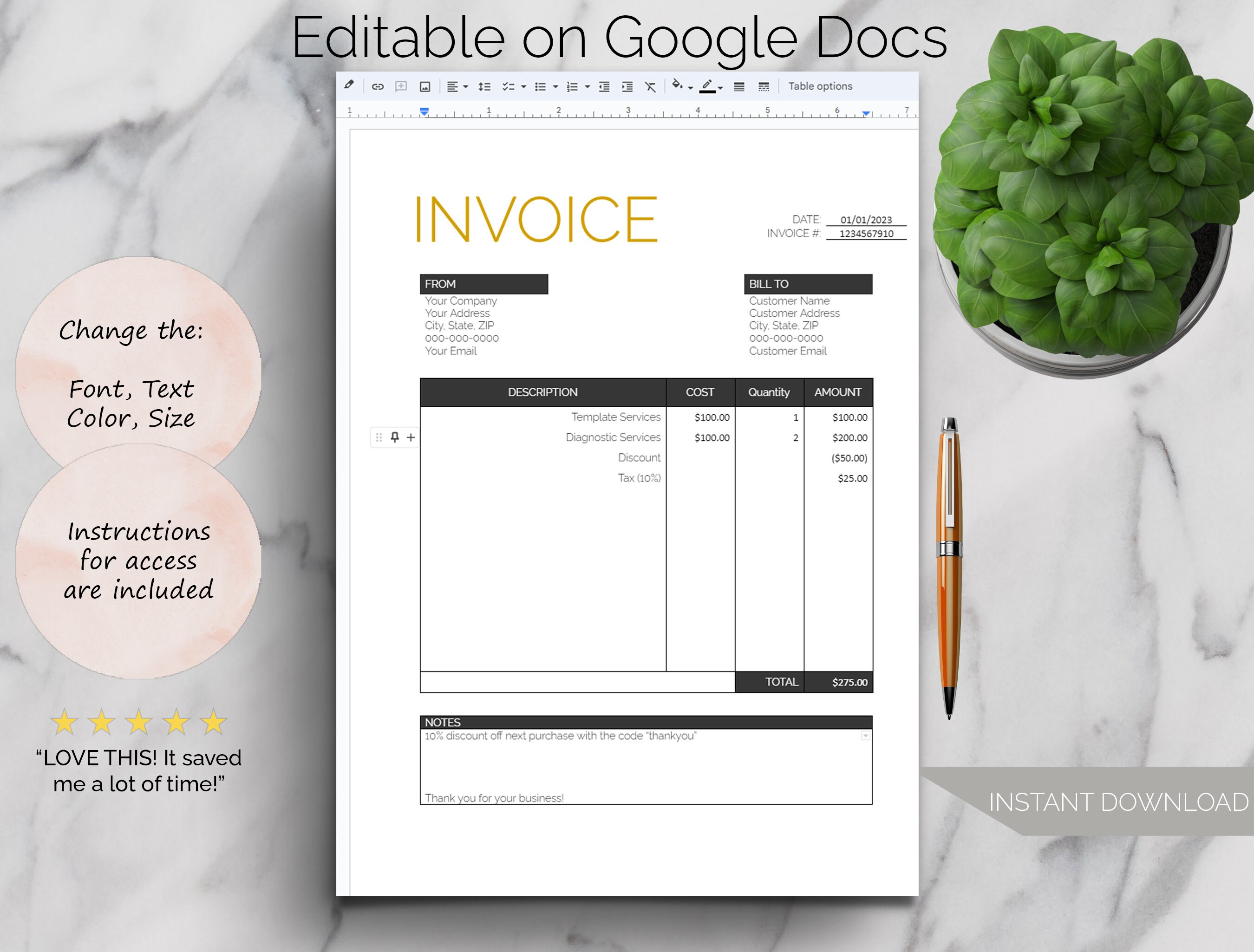 Invoice Template Pdf/google Docs/word. Business Invoice. Invoice Word ...