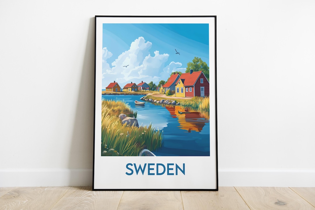 Sweden Poster - Travel Print Sweden - Illustration Traditional Sweden ...