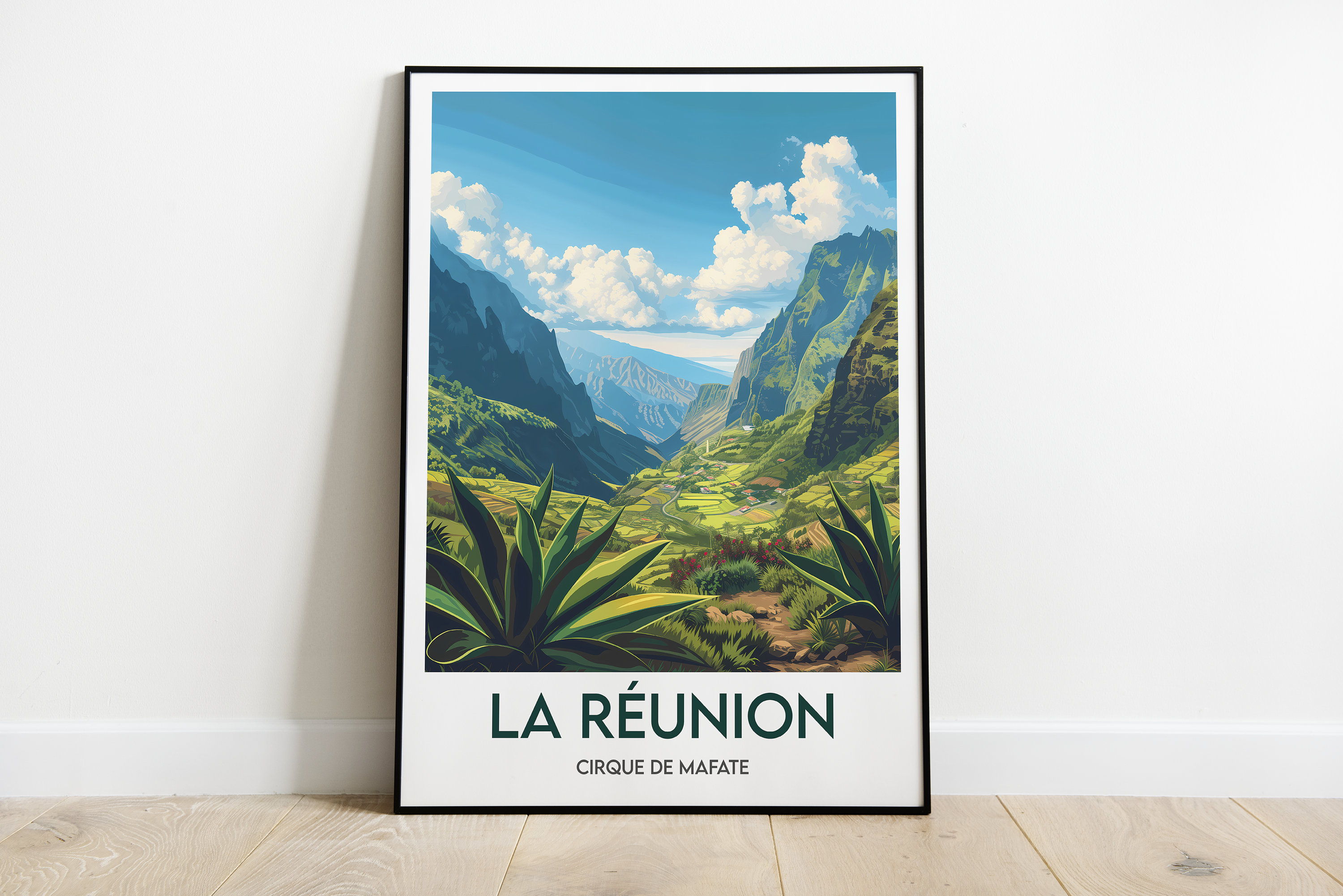 La Réunion, Cirque de Mafate, Affiche, Poster souvenir, Illustration ...