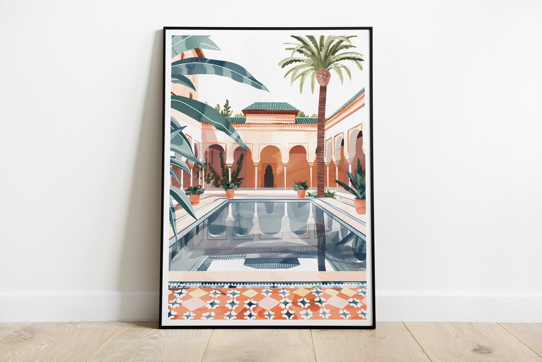 Morocco | Riad | Poster | Painting | Travel Poster Print | Acrylic ...