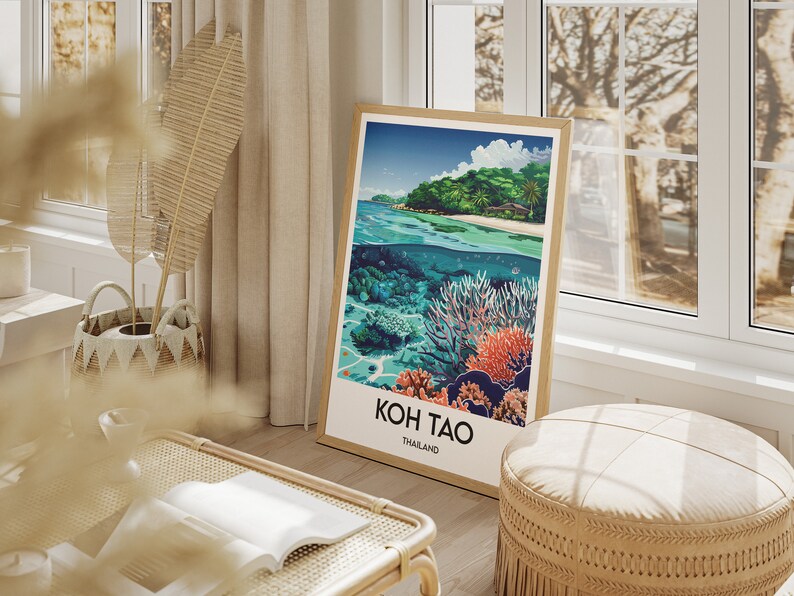 Koh Tao Travel Poster, Tropical Beach and Coral Reef (digital Print) - Etsy