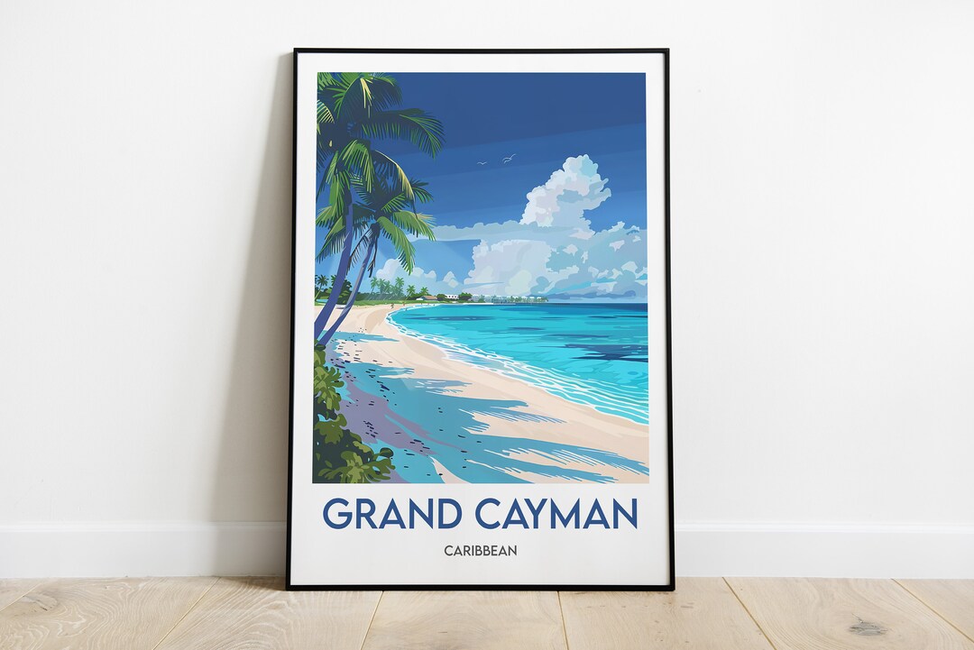 Grand Cayman Poster: Caribbean Travel Poster, Wooden Frame - Etsy