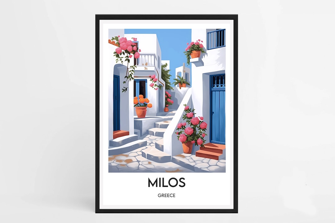Milos Framed Poster Milos Frame Illustration Milos Greece Frame Poster ...