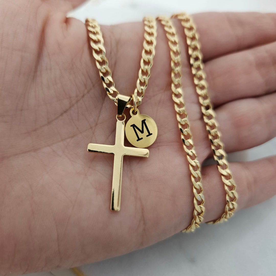 Personalized Initial Cross Necklace, 18k Gold Filled - Engraved ...