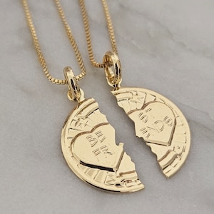 Personalized Split Heart Necklace Set, 18k Gold Filled BFF Matching ...