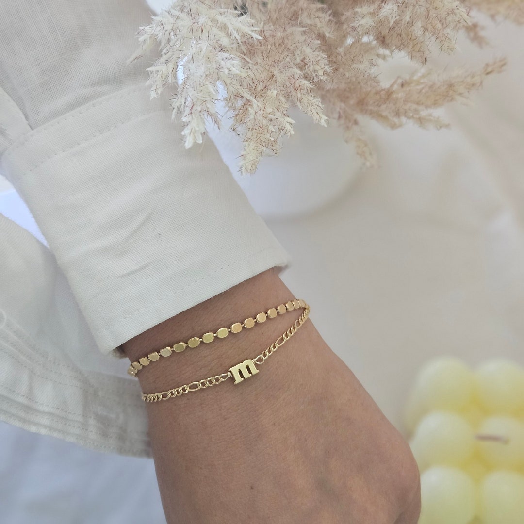 2 Piece Custom Bracelets Set Initial Bracelet Letter Bracelet Script ...