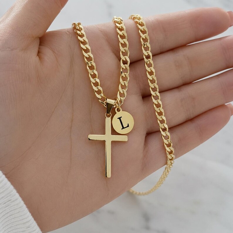 Dainty 18k Gold Filled Initial Cross Necklace, Faith Jewelry for Women ...