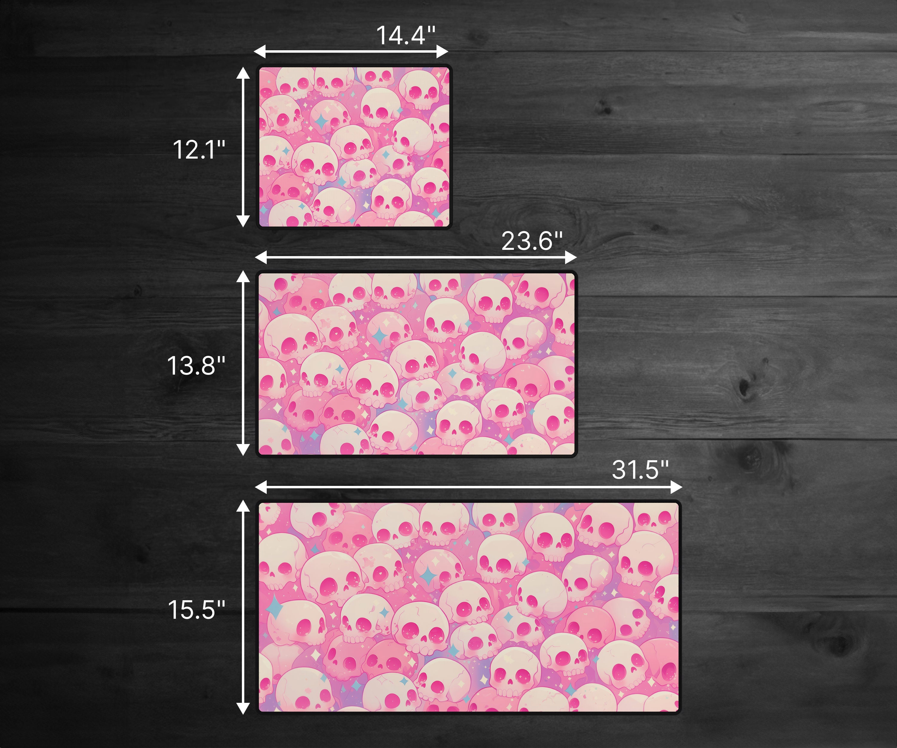 Creepy Kawaii Skull Desk Mat, Cute Pastel Goth Mousepad, Pink Skulls ...