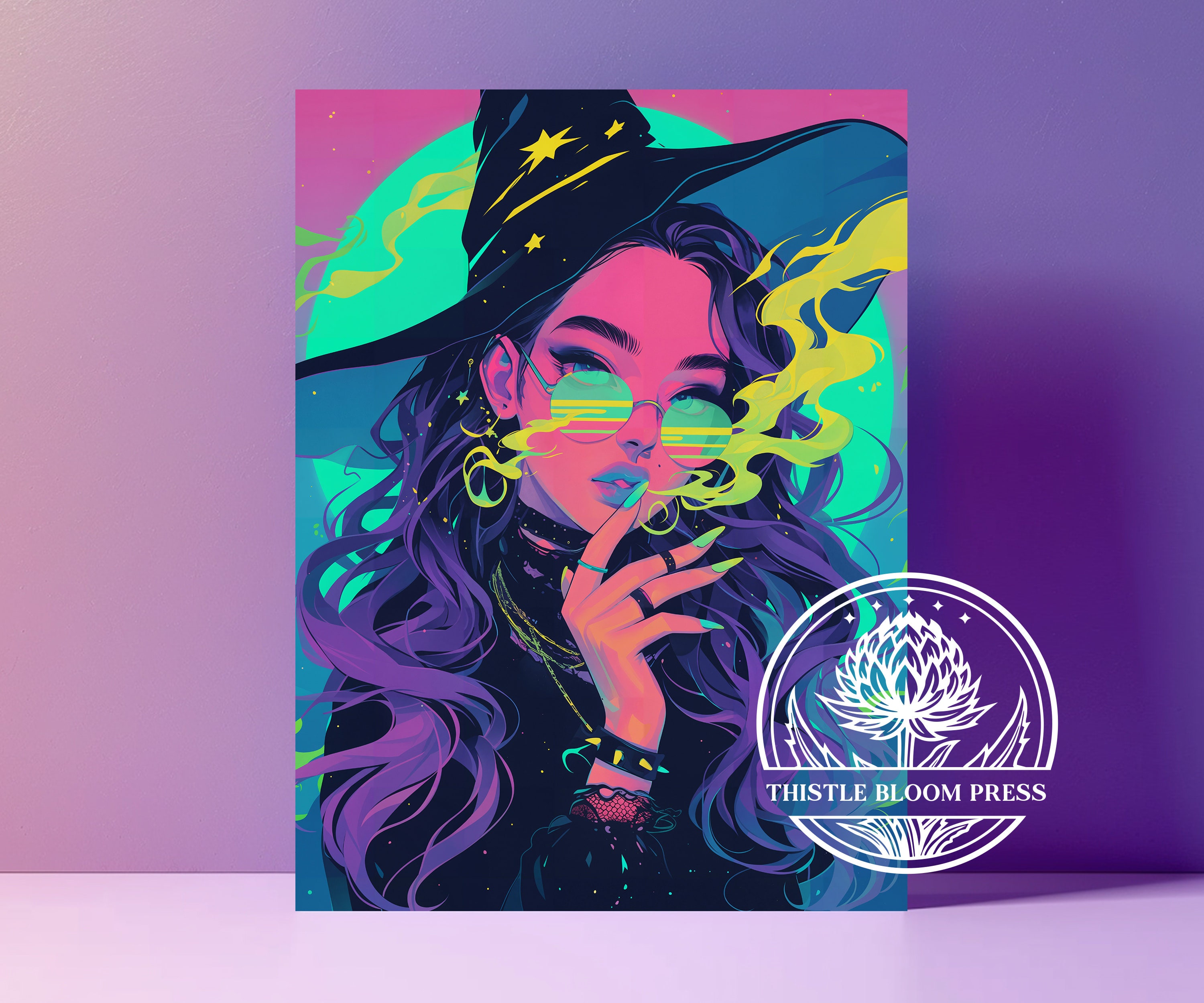 Vaporwave Goth Witch Poster, Neon Magic Art Print, Cyber Witch, Wall ...