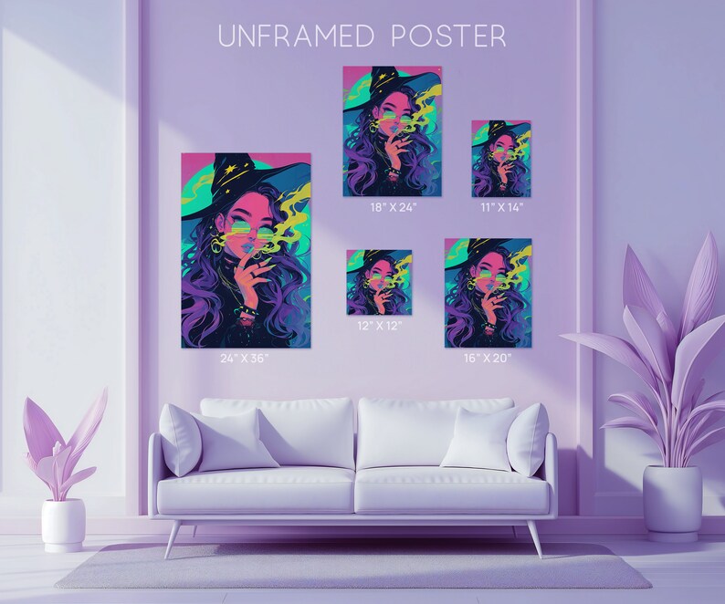 Vaporwave Goth Witch Poster, Neon Magic Art Print, Cyber Witch, Wall ...