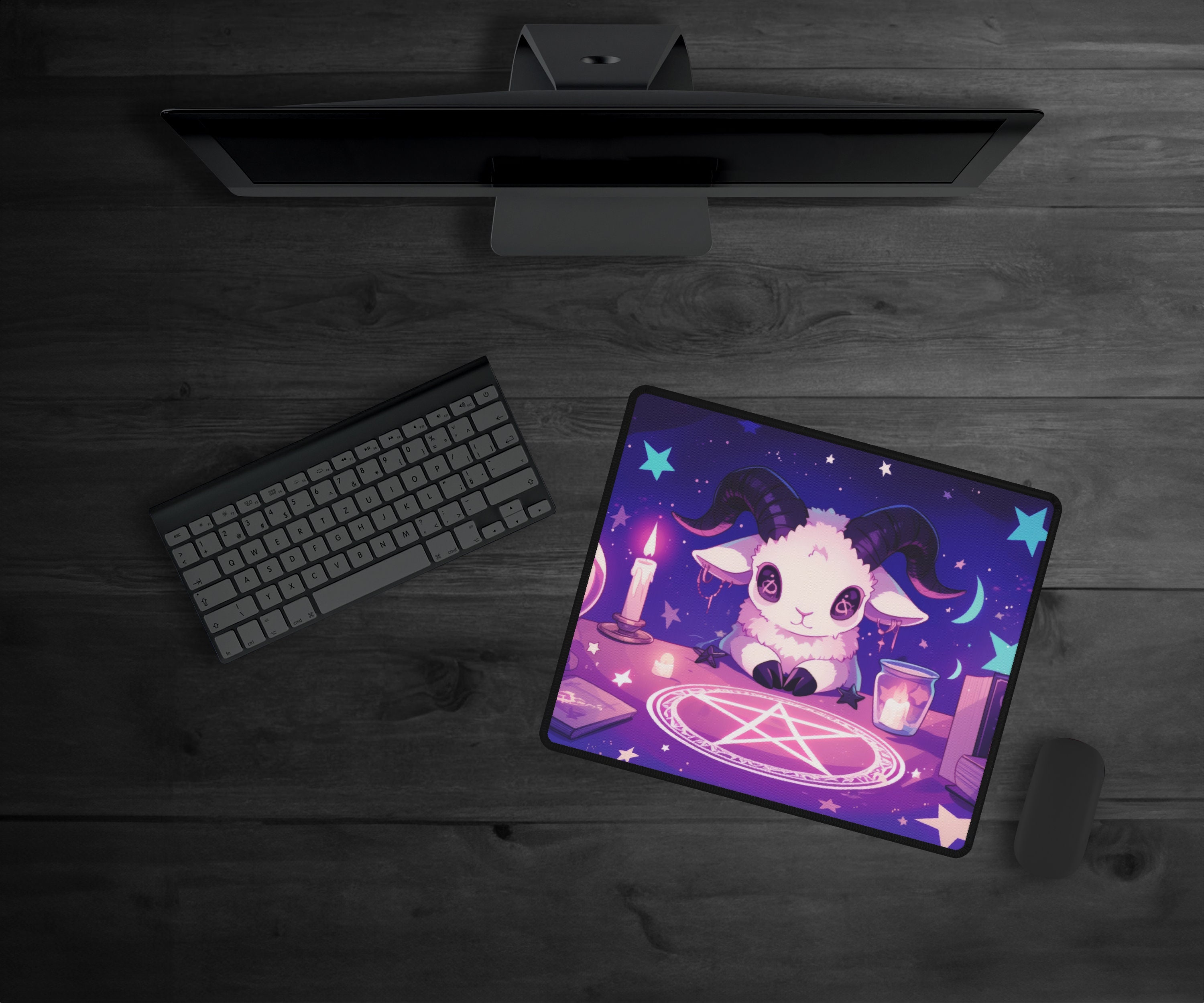Pastel Goth Magic Goat Desk Mat, Creepy Kawaii Witch Mousepad, Pink ...