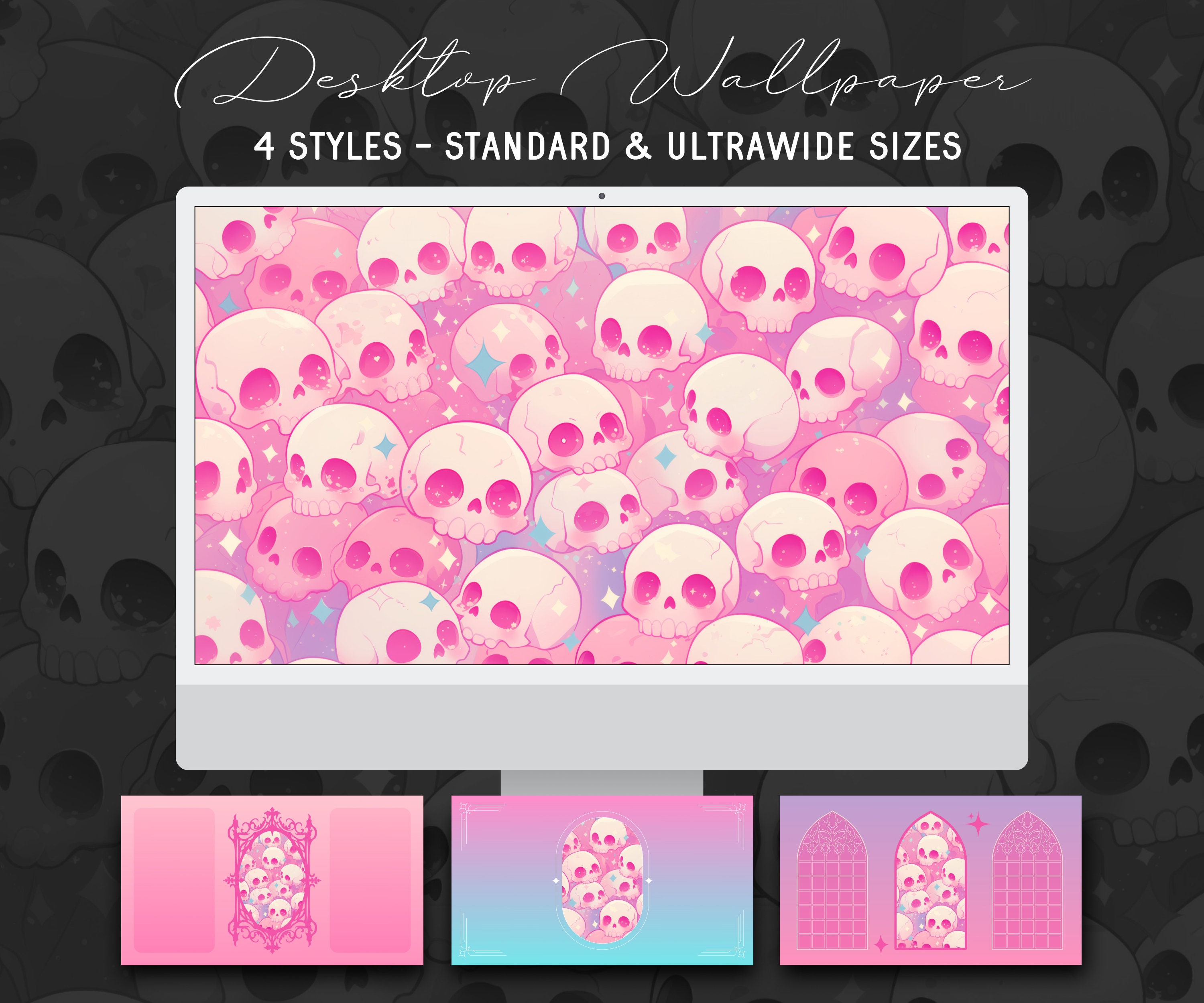 Desktop Organizer Pink Skulls Wallpaper, Creepy Kawaii Skull Desktop ...