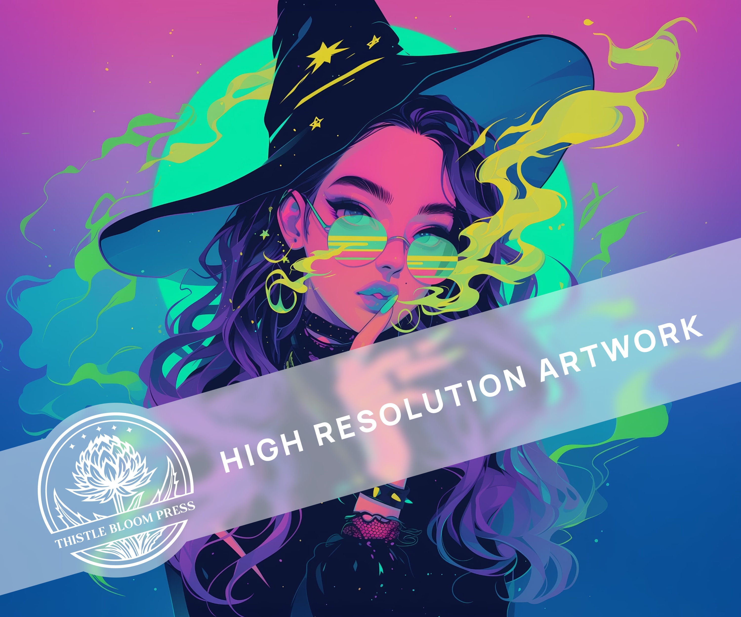 Vaporwave Goth Witch Poster, Neon Magic Art Print, Cyber Witch, Wall ...