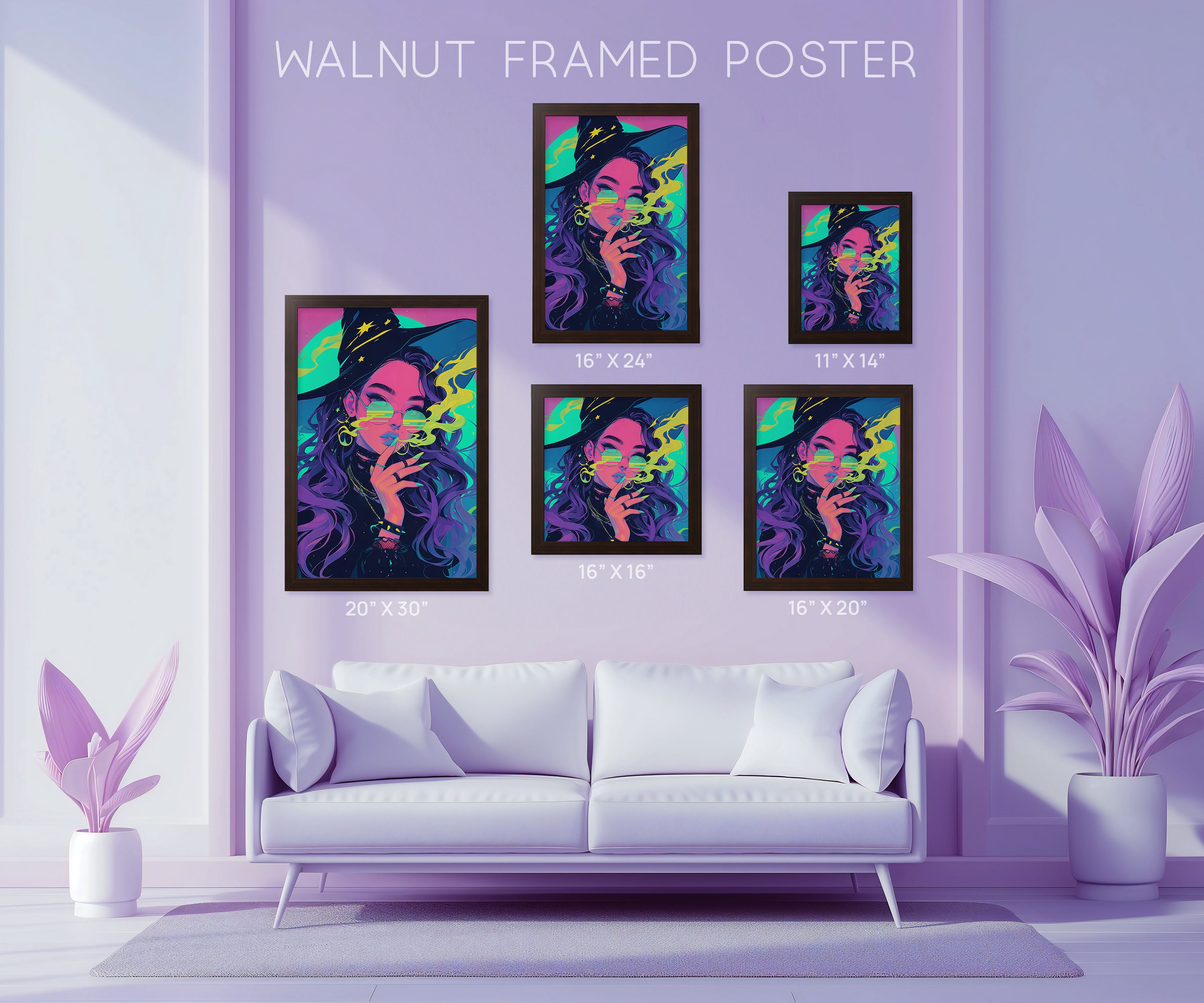 Vaporwave Goth Witch Poster, Neon Magic Art Print, Cyber Witch, Wall ...