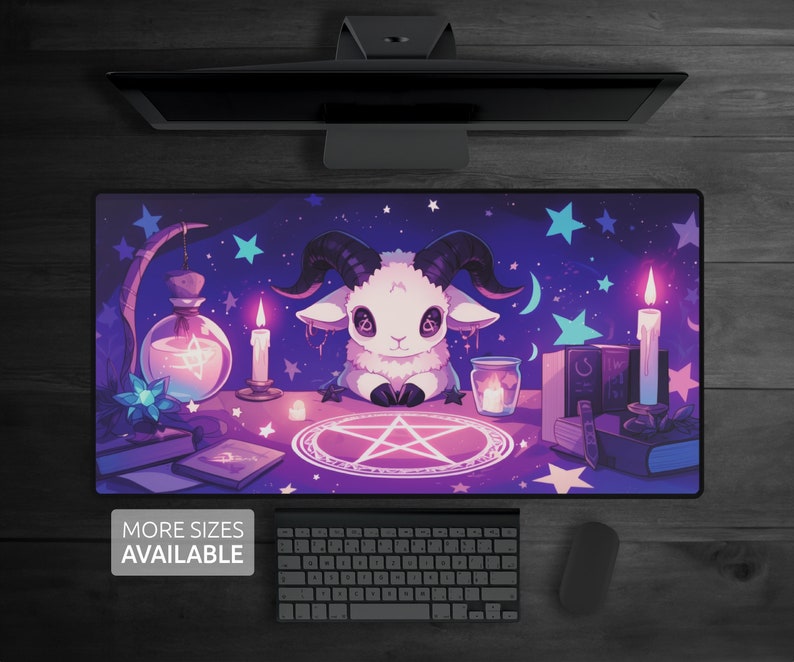 Pastel Goth Magic Goat Desk Mat, Creepy Kawaii Witch Mousepad, Pink ...
