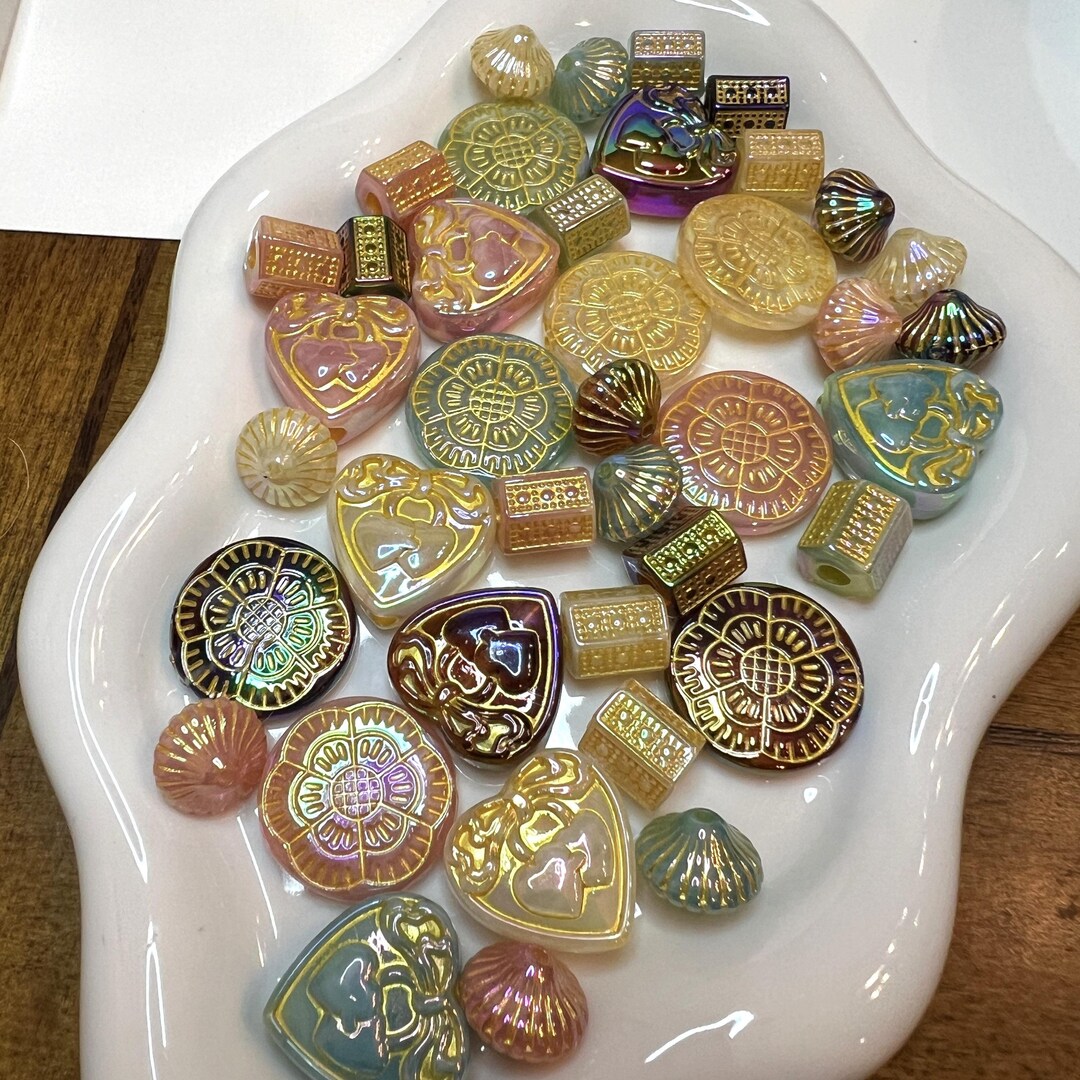 Acrylic Bead Mix With Metal Enlaced Details Antiqued Marbled Beads for ...