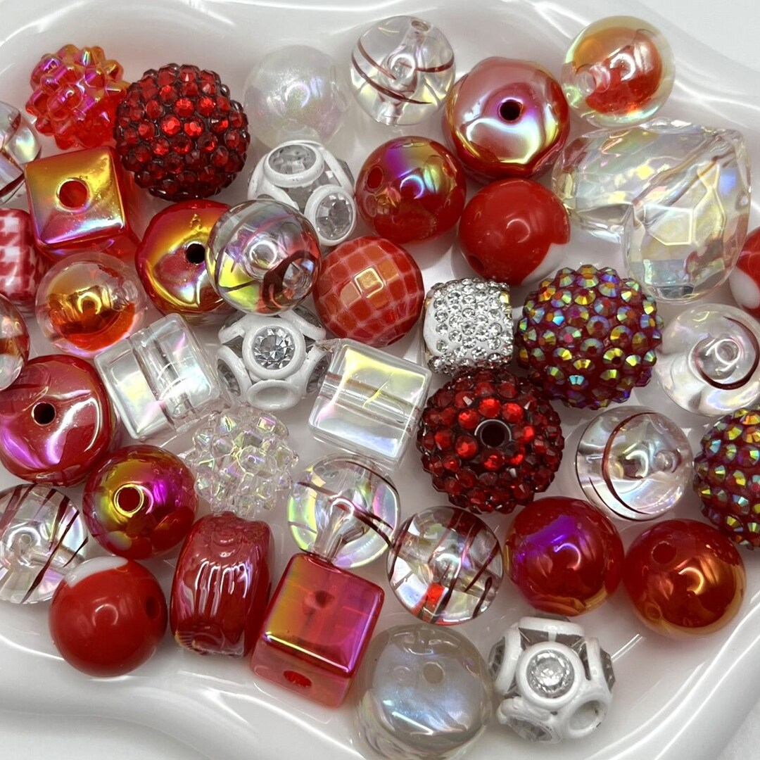 Red and White Bead Mix DIY Jewelry Beads Mixed Colors, Sizes & Shapes ...