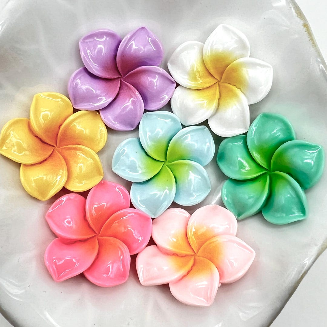 29mm Colorful Plumeria Flower Flat Back Charms | Tropical Flower Charms ...