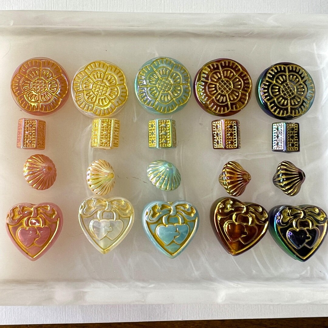 Acrylic Bead Mix W/ Enlaced Details | Antiqued Marbled Beads for ...