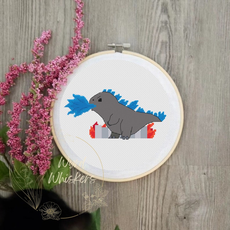 Godzilla Pink and Blue Cross Stitch *PATTERN* - Etsy