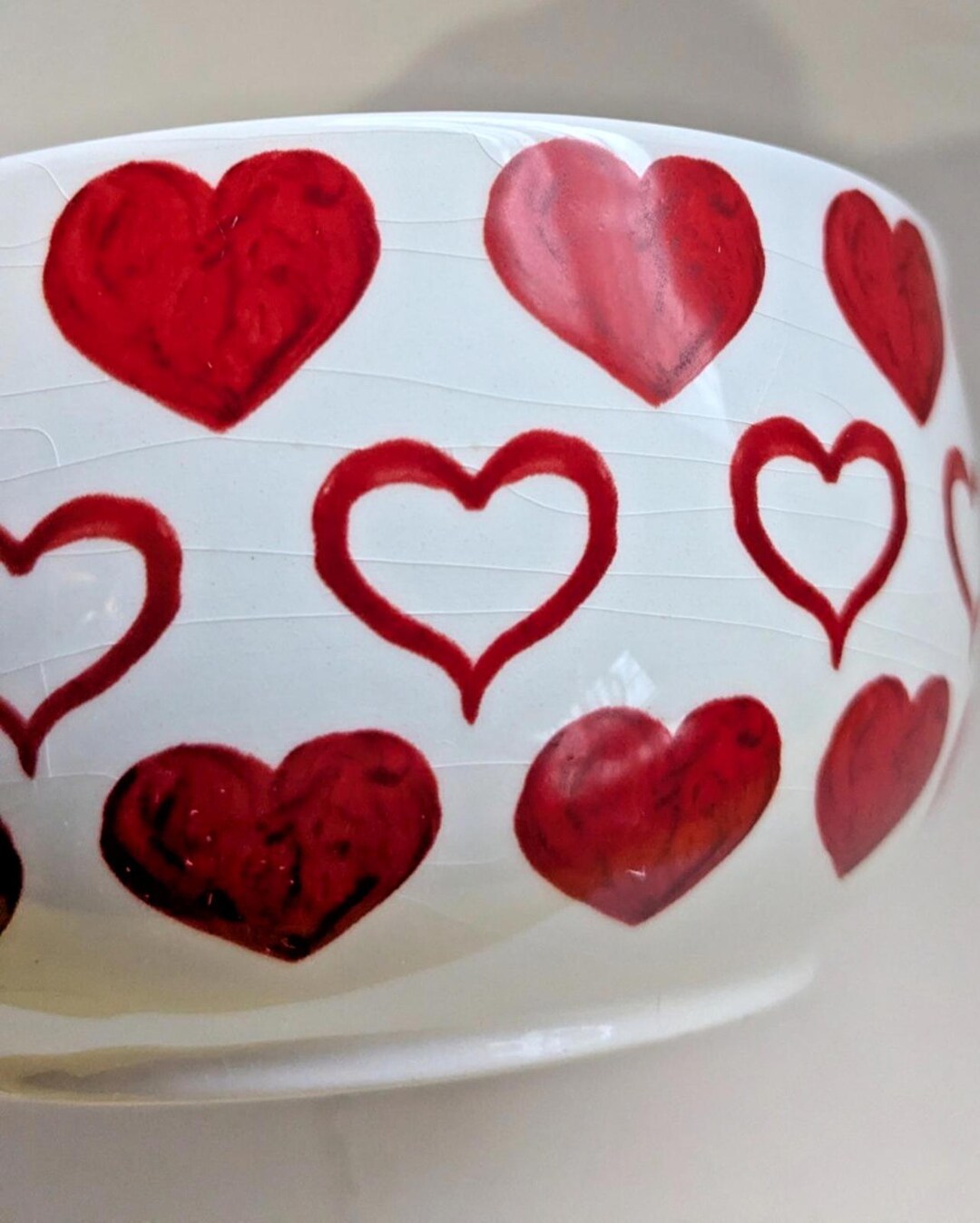 Bowl Valentine Love Red Stenciled Hearts Ceramic Decor Bowl 5 ...