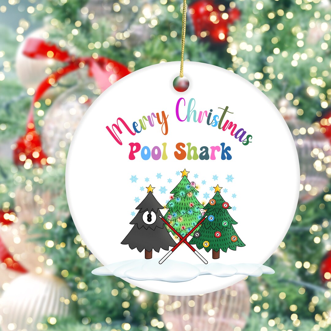 Pool Shark Ceramic Ornament, Gift, Present, Merry Christmas, Pool Que ...
