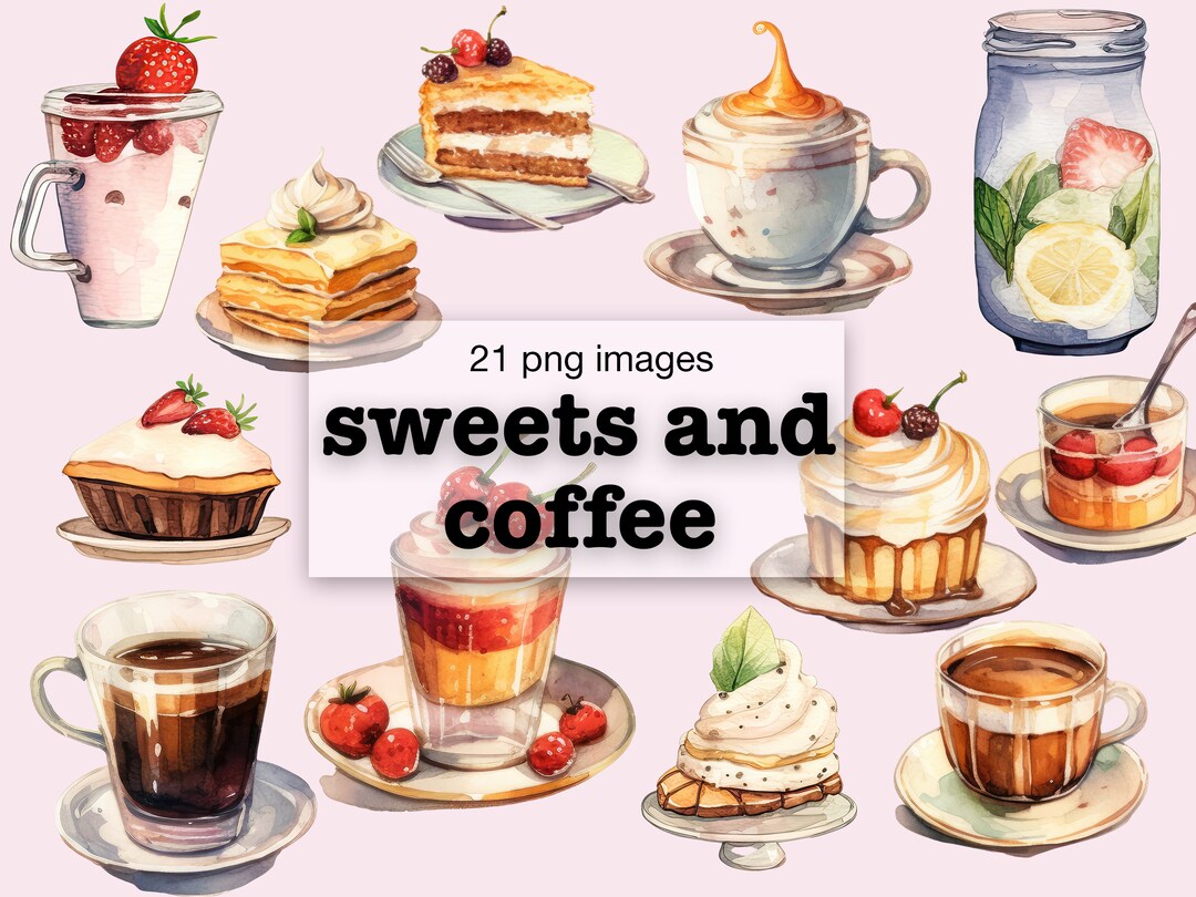Watercolor Sweets and Coffee Clipart Set - Sweet Dessert Png Images for ...
