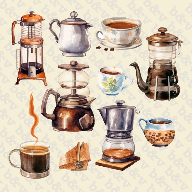 Watercolor Vintage Coffee Clipart Set - Café Clipart Png Images for ...
